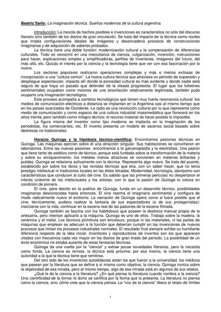 Beatriz Sarlo: La imaginación técnica. Sueños modernos de la cultura ...