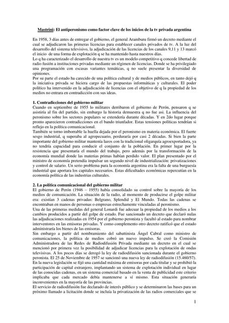 Mastrini - El antiperonismo como factor clave de los inicios de la tv ...