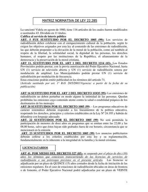 Modificaciones a la ley 22 | Todo de Comunicación Social UBA | uDocz