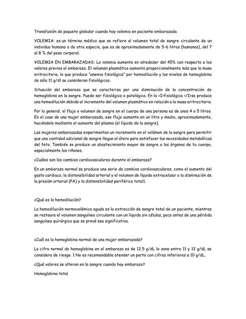 Transfusión de paquete globular cuando hay volemia | daniela morales ...