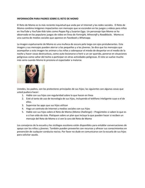Momo Challenge Information Spanish | Kanae Himiko | uDocz