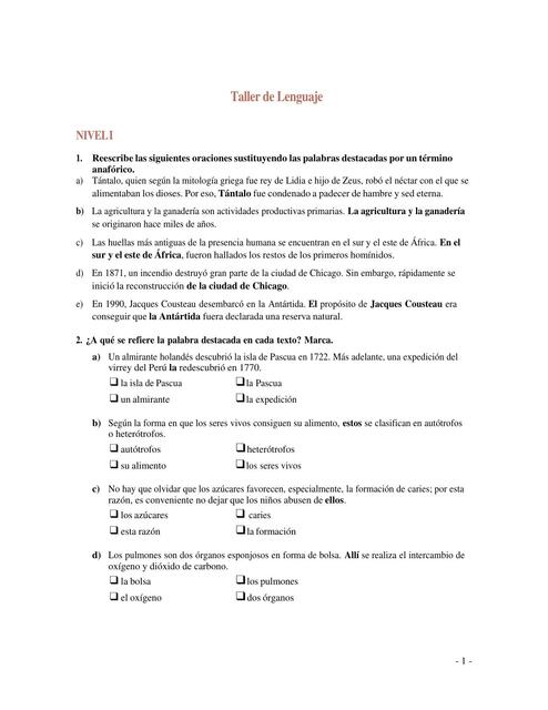 PRÁCTICA LENGUAJE/ ANÁFORA, CATÁFORA, ELIPSIS(REFERENTES TEXTUALES ...