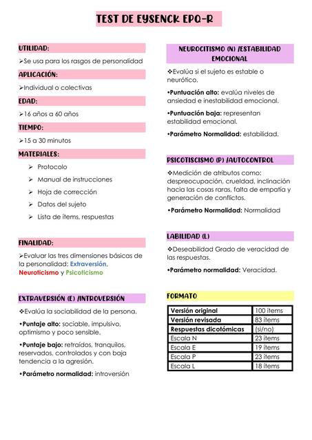 Test de Eysenck EPQ | Krystell Hidalgo | uDocz
