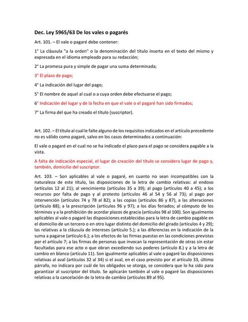 Decreto Ley 5965/63 De los vales o pagarés | Oriana Ramondi | uDocz