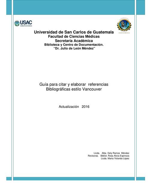Guía para Citar y Elaborar Referencias Bibliográficas Estilo Vancouver ...