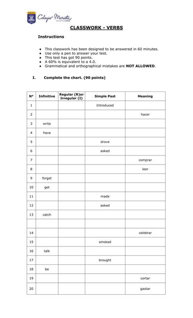 Verb classwork | Miss Carolina Farías Peña | uDocz