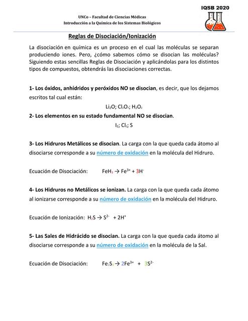 Reglas para ionizar y disociar compuestos | Noelia | uDocz