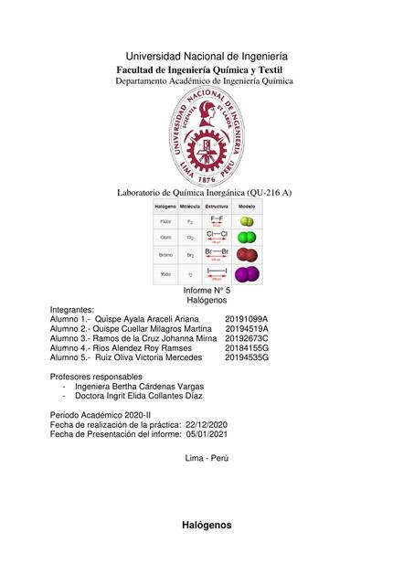 Informes de Ing. Química: Química Inorgánica | uDocz