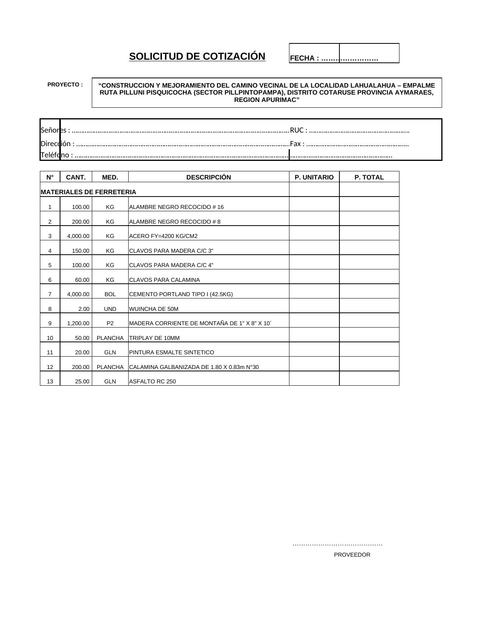Solicitud de Cotización | KEVIN JHORDY MOREANO CAYLLAHUA | uDocz