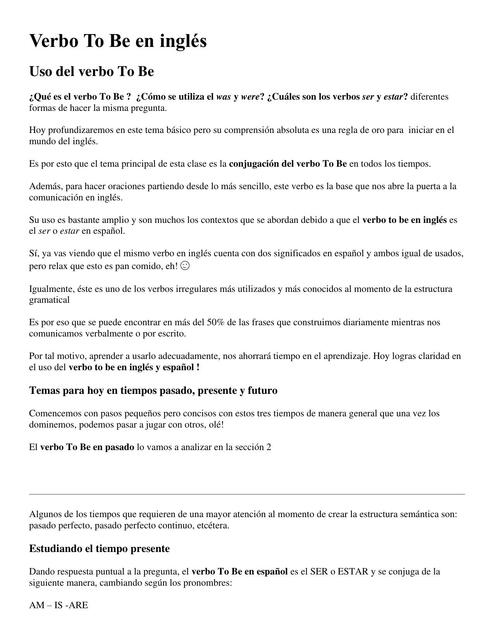 Verbo To Be En Inglés Mauro R Udocz