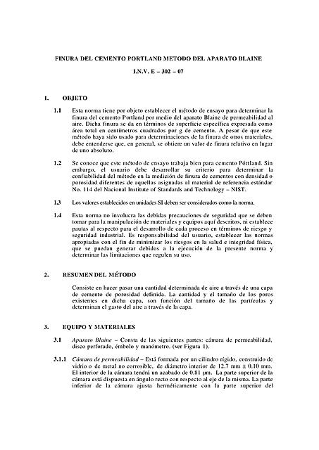 Norma INV E 302 07FINURA DEL CEMENTO PORTLAND METODO DEL APARATO BLAINE ... Norma INV E 302 07FINURA DEL CEMENTO PORTLAND METODO DEL APARATO BLAINE ...