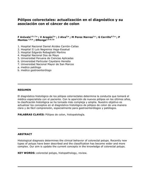 Pólipos Colorrectales: Actualización en el Diagnóstico y su Asociación ...