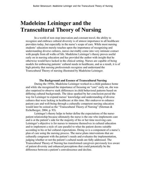 Madeleine Leininger and the transcultural theory of nursing | Medicina ...