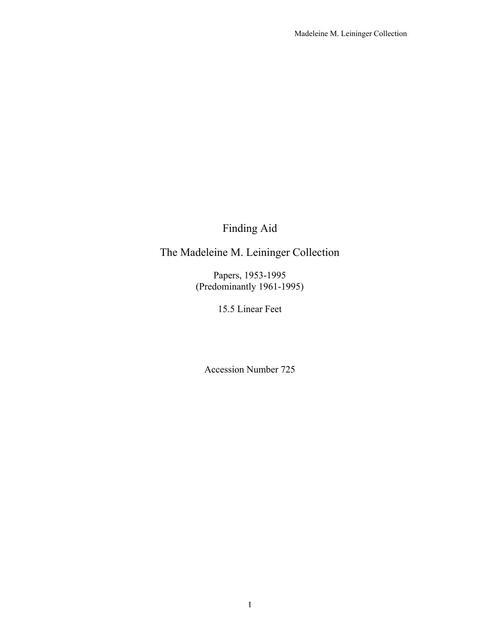 The Madeleine M. Leininger collection | Medicina y Farmacia | uDocz