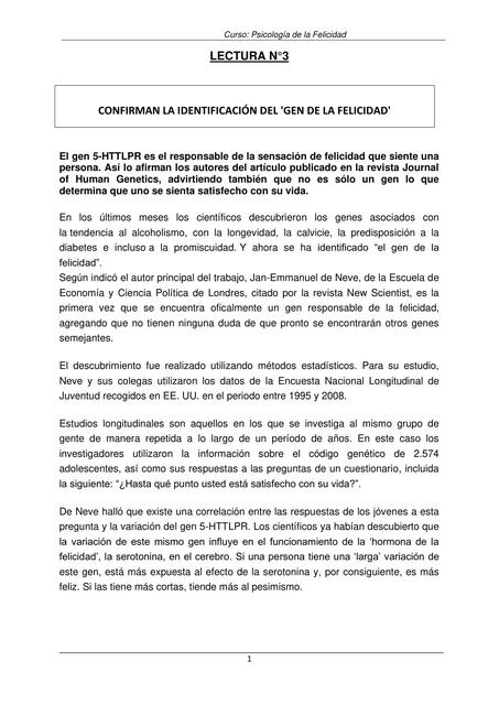 Lectura: Identificación del "Gen de la Felicidad" | Study Ingeniería ...