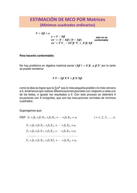 Estimación de MCO por Medio de Matrices | Queen.bee | uDocz