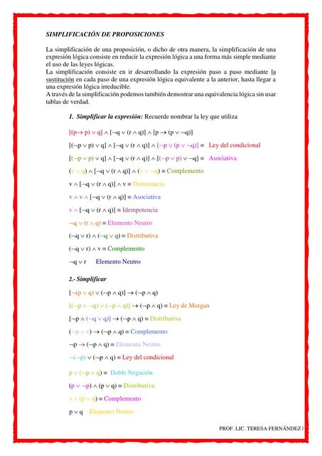SIMPLIFICACION DE PROPOSICIONES | Sofía | uDocz