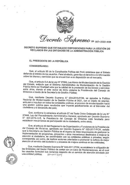 Decreto Supremo N-007-PCM | Allyson Leon Rios | uDocz