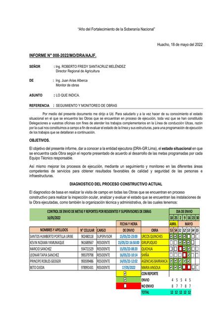 Informe de seguimiento obras | JUAN FELIZARDO ARIAS ALBERCA | uDocz
