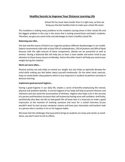 Healthy Secrets to Improve Your Distance Learning | Ale | uDocz