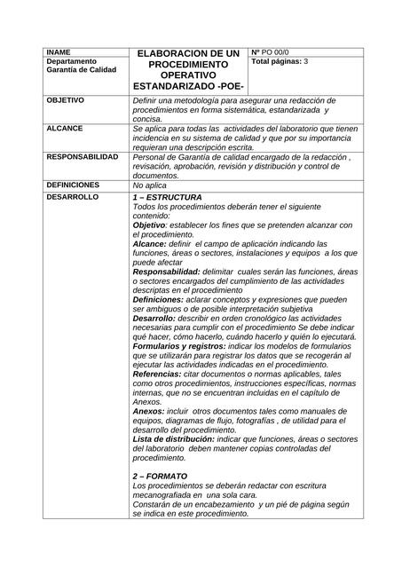 Elaboración de un procedimiento operativo estandarizado -POE-