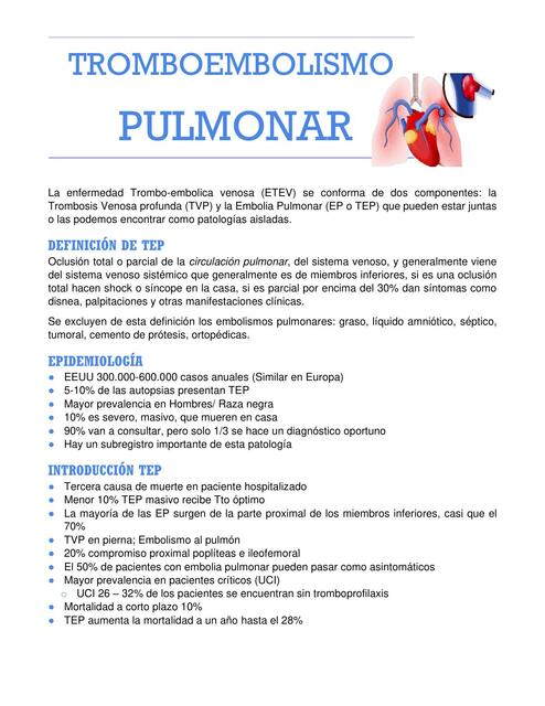 TEP Tromboembolismo Pulmonar | Juanita Zapata | uDocz