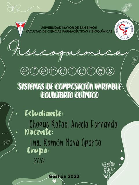 Ejercicios de Sistema de Composición Variable-Equillibrio Químico ...