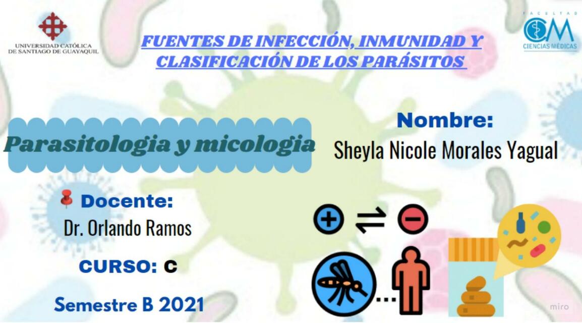 FUENTES DE INFECCIÓN, INMUNIDAD Y CLASIFICACIÓN DE LOS PARÁSITOS ...