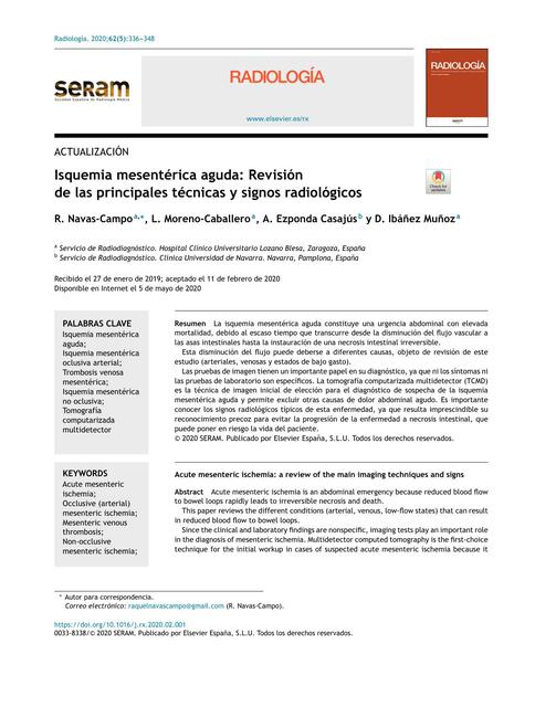 Isquemia mesentérica aguda: Revisión de las principales técnicas y ...