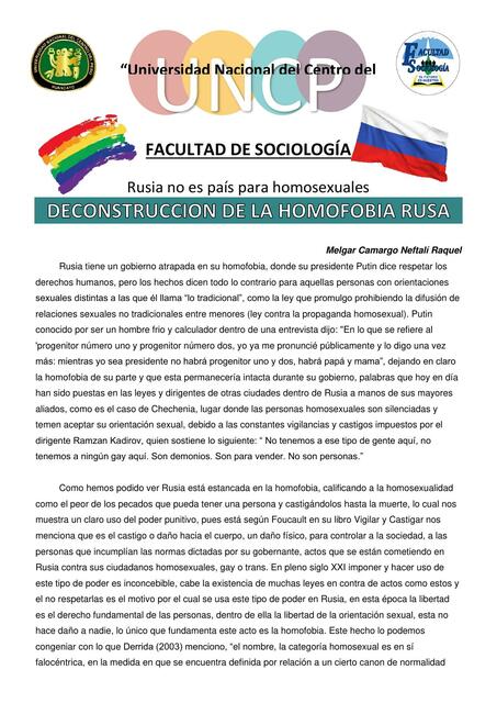Deconstrucción de la Homofobia Rusa | Raquel Melgar | uDocz