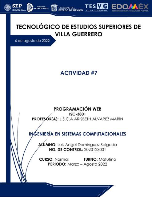 ACT#7 - Lenguaje de Programación del Lado del Cliente | Luis Dominguez ...