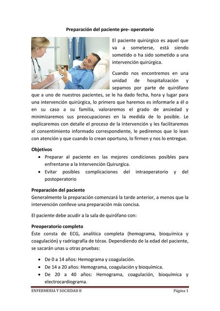 Preparación del Paciente Pre-Operatorio | Raquel Hernández | uDocz