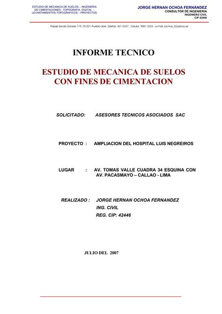Informe de Estudio de Mecánica de los Suelos con Fines de Cimentación | INGENIEROS LMI | uDocz