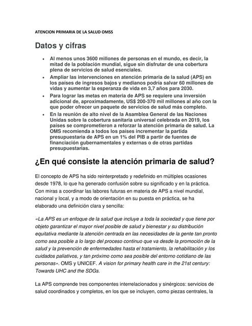 Atención primaria de la salud OMSS | ESPM MEDICINA | uDocz