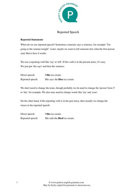 Reported speech explanation | Cintia Andres | uDocz