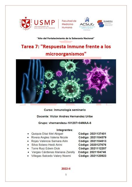 Tarea 7: Respuesta Inmune Frente a los Microorganismos | Mariana Zarelly Vargas Cárdenas | uDocz