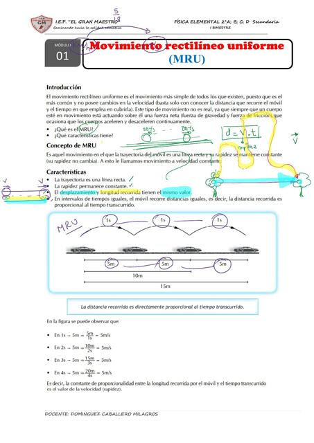 Movimiento rectilíneo uniforme (MRU) | sofia | uDocz