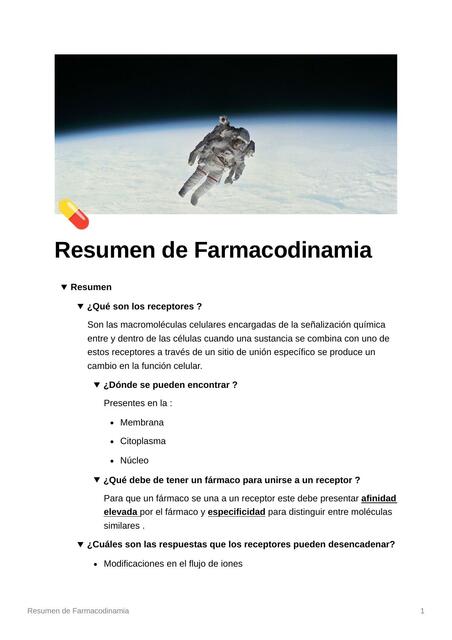 Resumen de Farmacodinamia | ESPM MEDICINA | uDocz