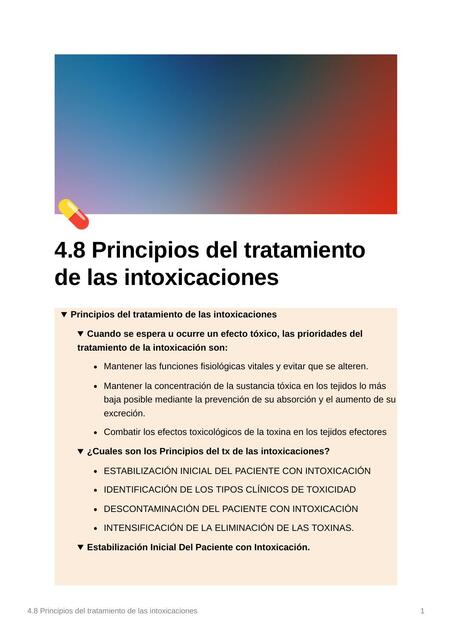 Principios del tratamiento de las intoxicaciones | ESPM MEDICINA | uDocz