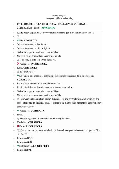 1 er PUNTO DE CONTROL RESUELTO - COMPU 1 - UNLAM | Futura Abogada | uDocz