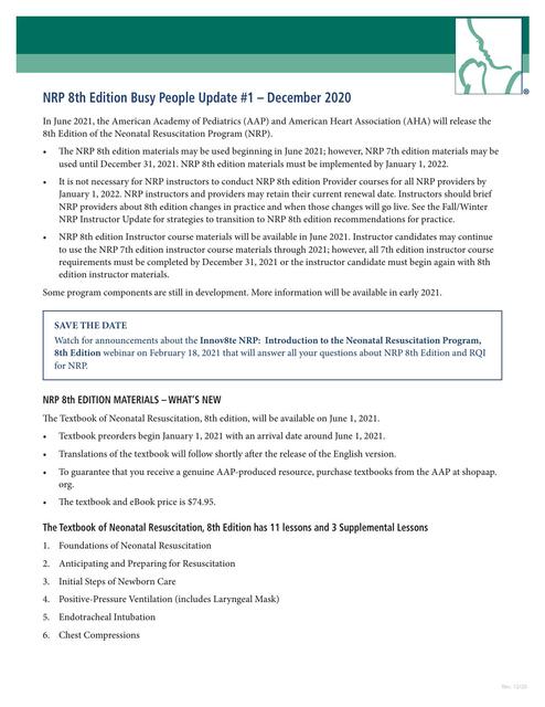 NRP 8th Edition Busy People Update #1 – December 2020 | Juan Diego Aguilar León | uDocz