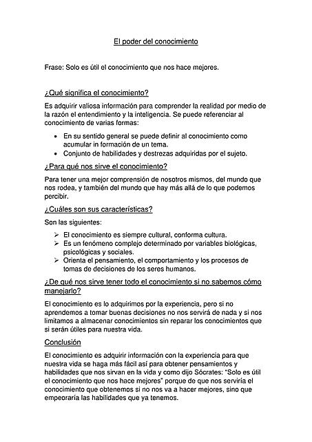 El poder del conocimiento | Vidal Benavente Paricahua | uDocz