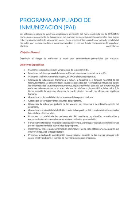 Programa ampliado de inmunización | Aura Ester Peréz Rada | uDocz