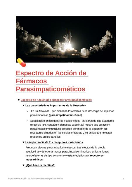 Espectro de Acción de Fármacos Parasimpaticométicos | ESPM MEDICINA | uDocz
