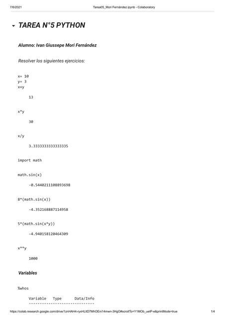 Tarea Python | Giussepe Mori Fernández | uDocz
