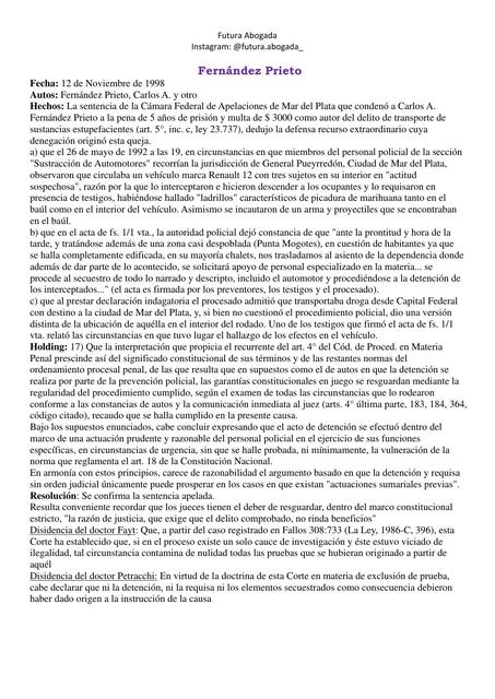 Flashcards de Resumen Fallo "Fernández Prieto" - Derecho Constitucional ...