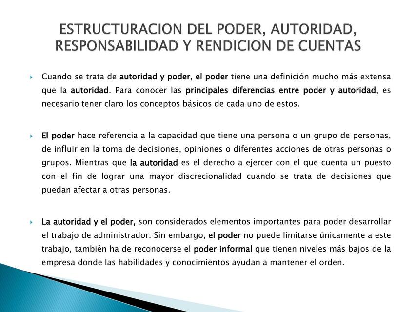 Estructuración del poder, autoridad, responsabilidad y rendición de ...