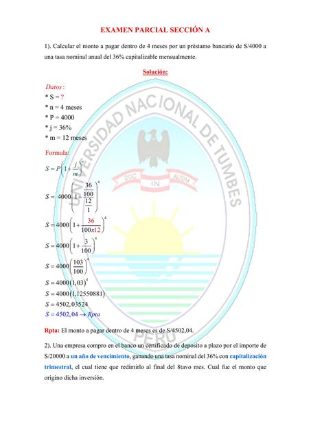 Examen Parcial Matemática Financiera | Giussepe Mori Fernández | uDocz