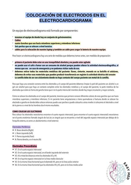 Colocación de electrodos en el electrocardiograma | Easymed_docs | uDocz