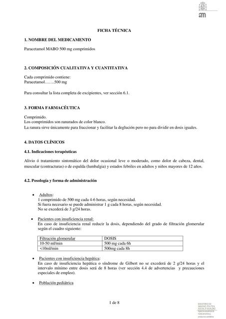 Paracetamol ficha técnica | ESPM MEDICINA | uDocz